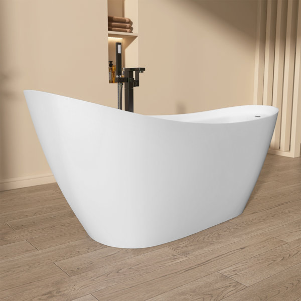 ZEAFIVE 62" Freestanding Bathtub Solid Surface Stone Resin Matte White Oval Double Slipper ...